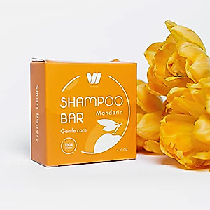 Eco-Friendly Solid Shampoo Bar for All Hair Types, Sustainable Natural Shampoo, Plastic Free, pH Balanced, Vegan, Plant Based, 100% Compostable and Zero Waste, 4.10oz (Mandarin)