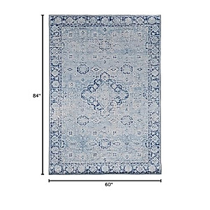 Honora Arcadia Blue/Ivory 5' x 7' Flat No Pile Area Rug by Linon