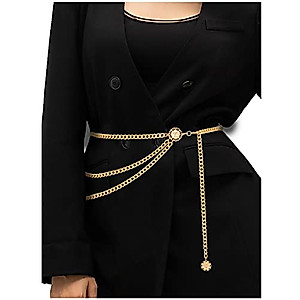 FIORETTO Chain Belt for Women Metal Waist Belts Fashion Multilayer Chain Belts for Dress Sun Gold Length 47in