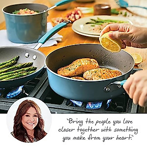 Rachael Ray Cucina Nonstick Cookware Pots and Pans Set, 12 Piece, Agave Blue