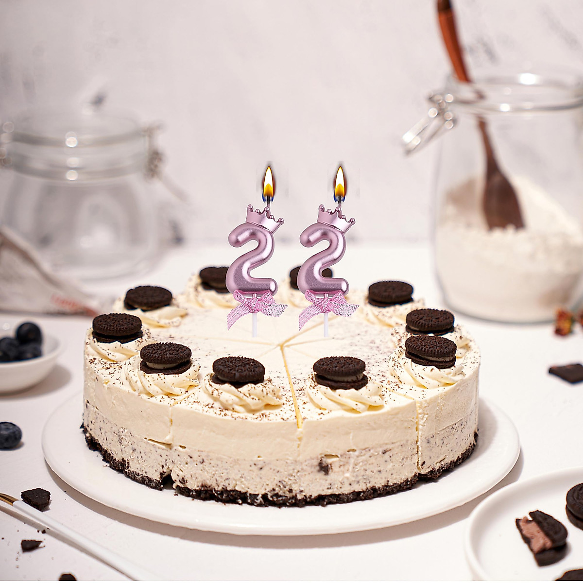 VSHILI 22nd Birthday Candles, Rose Gold 22 Year Old Number Birthday Candles, Happy Birthday Party Cake Topper Decoration Gifts for Women Men