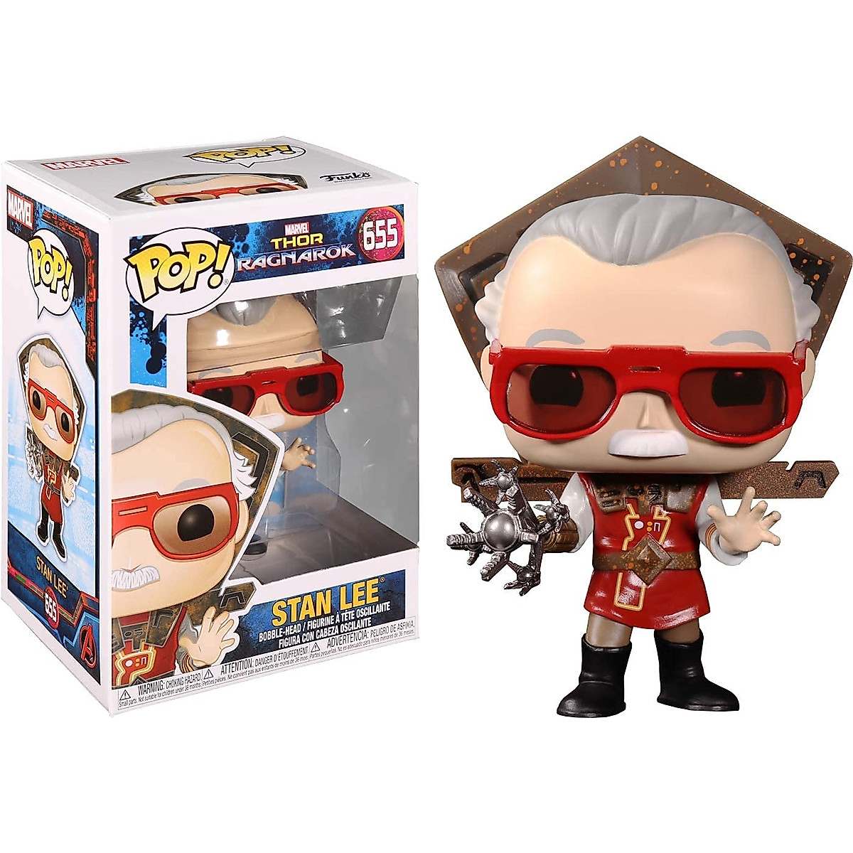 POP Marvel: Stan Lee - Stan Lee in Thor Ragnarok Outfit Funko Vinyl Figure (Bundled with Compatible Pop Box Protector Case), Multicolor, 3.75 inches