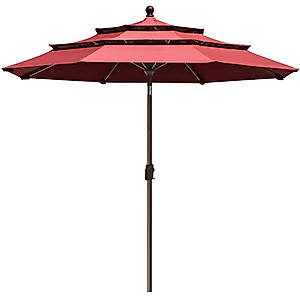 EliteShade USA 10-Year-Non-Fading Sunumbrella 9Ft 3 Tiers Market Umbrella Patio Umbrella Outdoor Table Umbrella with Ventilation,Burgundy
