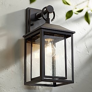 John Timberland Califa Mission Modern Outdoor Wall Light Fixture Brown Bronze Metal 15 1/4" Textured Clear Glass for Exterior House Porch Patio Outside Deck Garage Yard Front Door Garden Home