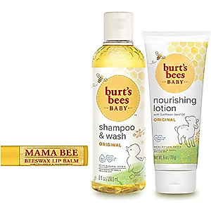 Burt's Bees Baby & Mom Gift Set Joyful Moments with 3 Gentle Skin and Hair Care Products: Baby Shampoo and Wash, Baby Lotion, and Moms Bees Beeswax Natural Lip Balm