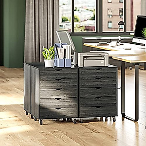 YITAHOME 5 Drawer Chest, Mobile File Cabinet with Wheels, Home Office Storage Dresser Cabinet, Grey