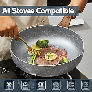 Cyrret Nonstick Deep Frying Pan Skillet with Lid, 11 Inch/ 5Qt Granite Coating Saute Pan, Non Stick Fry Pan for Cooking with Bakelite Handle, Induction Compatible, Dishwasher and Oven Safe, PFOA Free