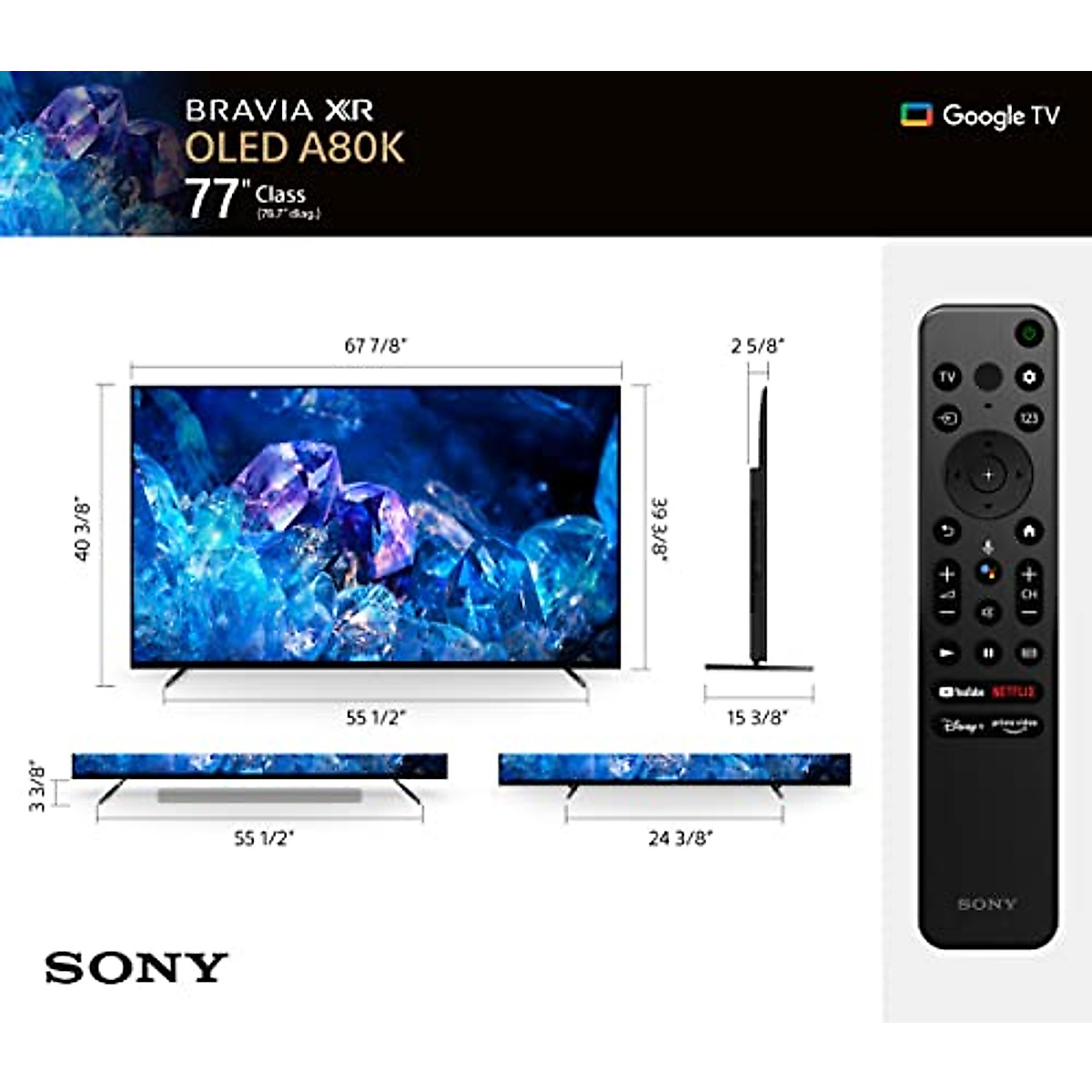 Sony 77 Inch 4K Ultra HD TV A80K Series: BRAVIA XR OLED Smart Google TV with Dolby Vision HDR and Exclusive Features for The Playstation® 5 XR77A80K- 2022 Model (Renewed)