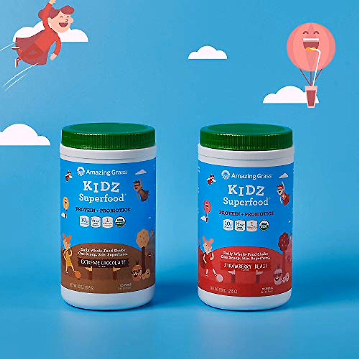 Amazing Grass Kidz Superfood: Vegan Protein & Probiotics for Kids with Beet Root Powder & 1/2 Cup of Leafy Greens, Extreme Chocolate, 15 Servings