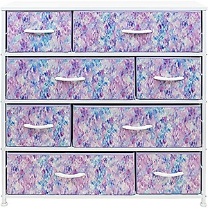 Sorbus Dresser for Kids Bedroom 8 Drawers - Storage Organizer Closet Furniture Chest for Girls & Boys, Nursery, Playroom, Clothes, Toys - Steel Frame, Wood Top, Tie-dye Fabric Bins (Tie-dye Purple)