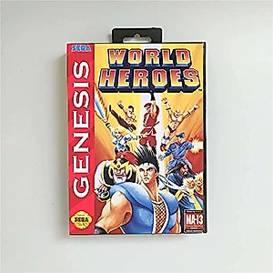 Lksya World Heroes - USA Cover With Retail Box 16 Bit MD Game Card for Sega Megadrive Genesis Video Game Console (Japan Shell)