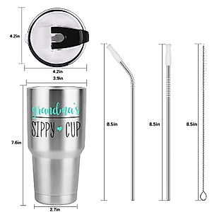 Grandma's Sippy Cup Travel Tumbler with 2 Lids, Birthday Christmas Gift for Grandma Grandmother Nana Gigi Mom Mother's Day Thanksgiving Day, 20 Oz Funny Insulated Stainless Steel Tumbler, Mint