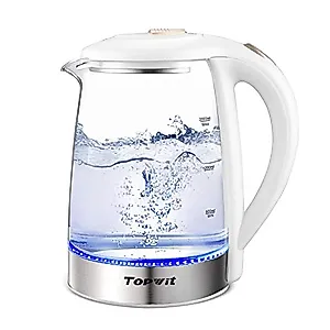 Topwit Electric Kettle Glass Electric Tea Kettle, 2L BPA-Free Hot Water kettle, Stainless Steel Inner Lid and Bottom Water Warmer, Fast Heating with Auto Shut-Off and Boil Dry Protection, White