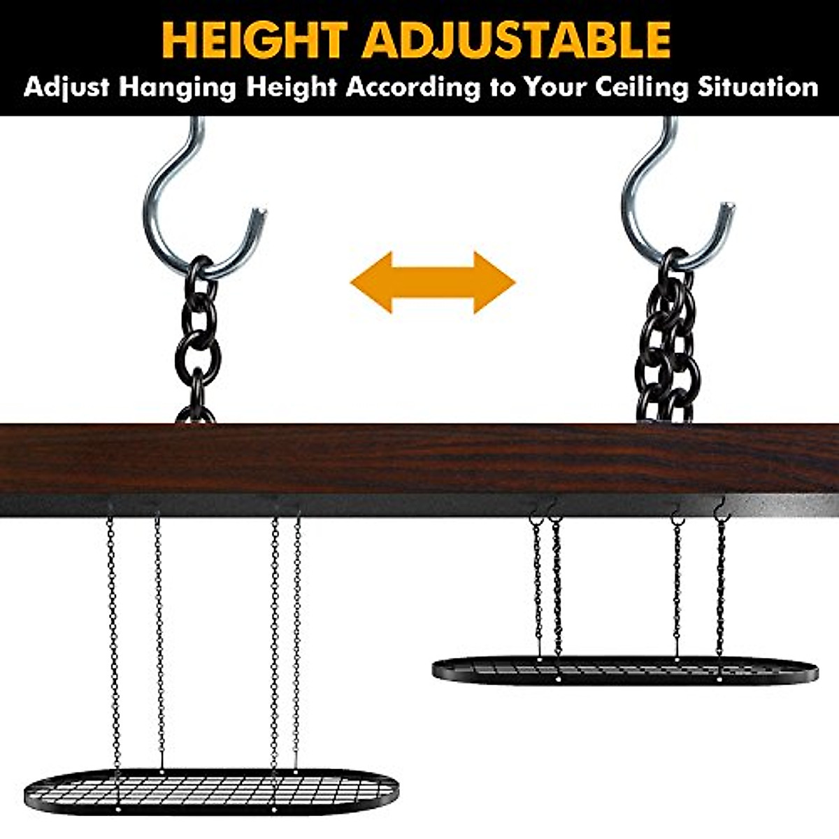 Vdomus Hanging Pot Rack Organizer - Heavy-duty Ceiling Pot Rack Storage - Mounted Kitchen Overhead Pots Holder - Multi-Purpose Kitchen Cookware, Utensils Hanger - 15 Hooks, 33 x 17 inches