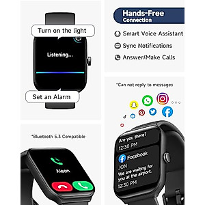 TOOBUR Smart Watch for Men Women Alexa Built-in, 1.95" Fitness Tracker with Answer/Make Calls, IP68 Waterproof/Heart Rate/Blood Oxygen/Sleep Tracker/100 Sports, Fitness Watch Compatible Android iOS