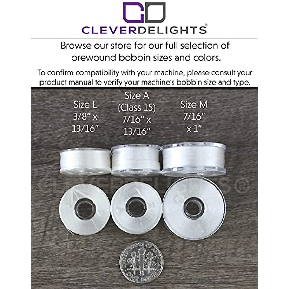 CleverDelights Size A (Class 15) Prewound Bobbins - 36 Pack - Compatible with SE400 SE600 SE1900 PE535 PE550D PE800 - SA156 Replacement