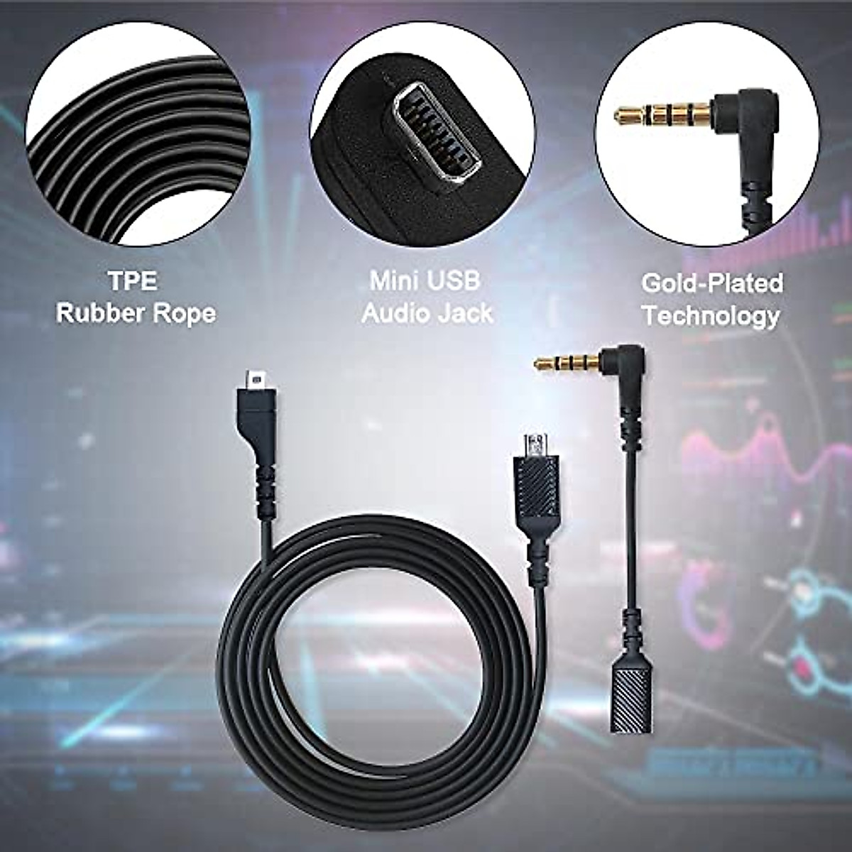 QJYTH Replacement Cable Cord Compatible with SteelSeries Arctis 3, Arctis Pro Wireless, Arctis 5, Arctis 7, Arctis Pro Gaming Headset, Audio Cable 3.5mm Fit for GameDac(2 in 1, Black)