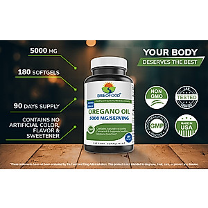 Brieofood Oregano Oil 5000mg/Serving - Contains Naturally Occuring Carvacrol - Healthy Immune Function - 180 Softgels
