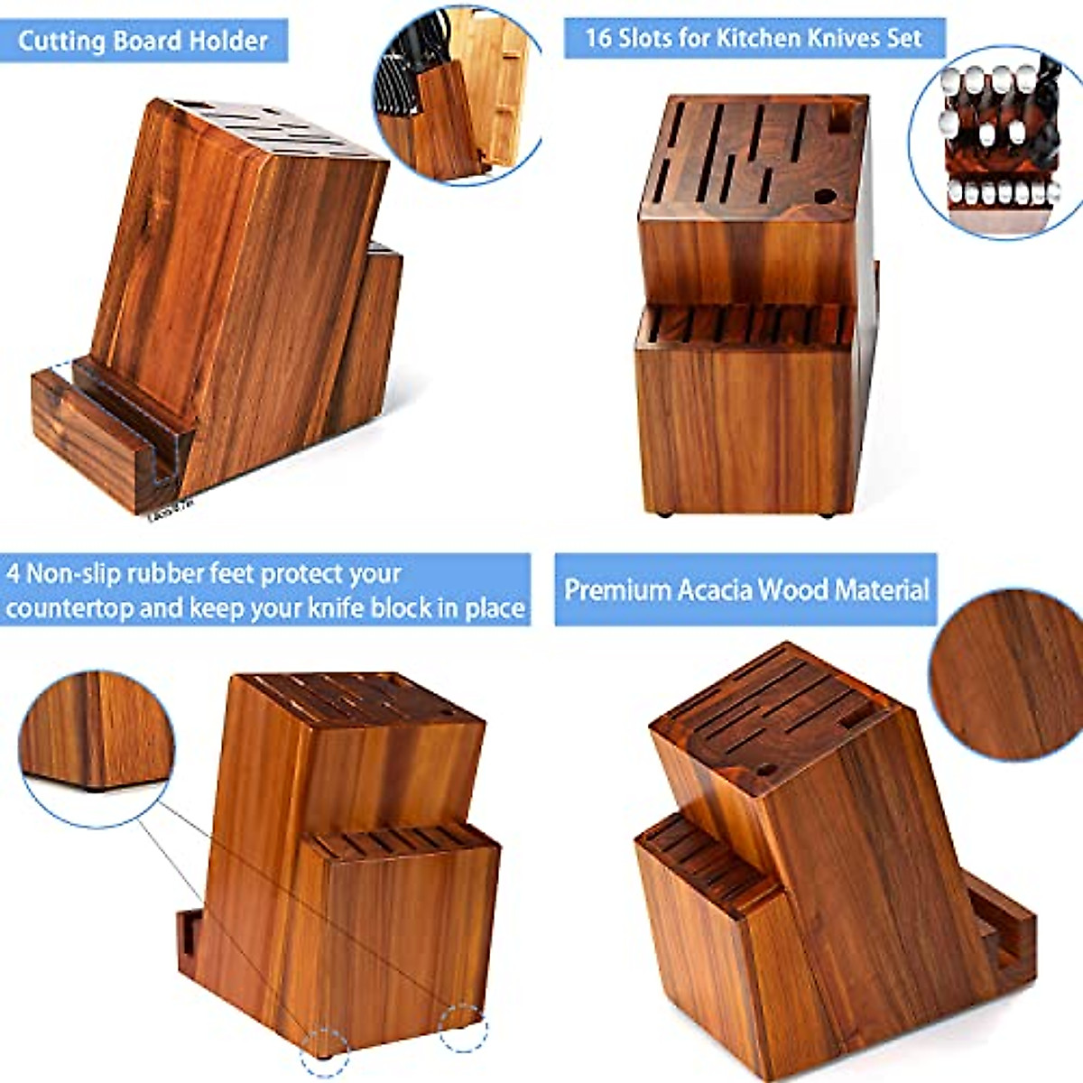 Wood Knife Block Set, 18 Pieces Kitchen Knife Set With Acacia Wood Knife Block, Cutlery With Knife Sharpener&14 Knives, Shear and 1pcs Bamboo Cutting Board Included For Kitchen…