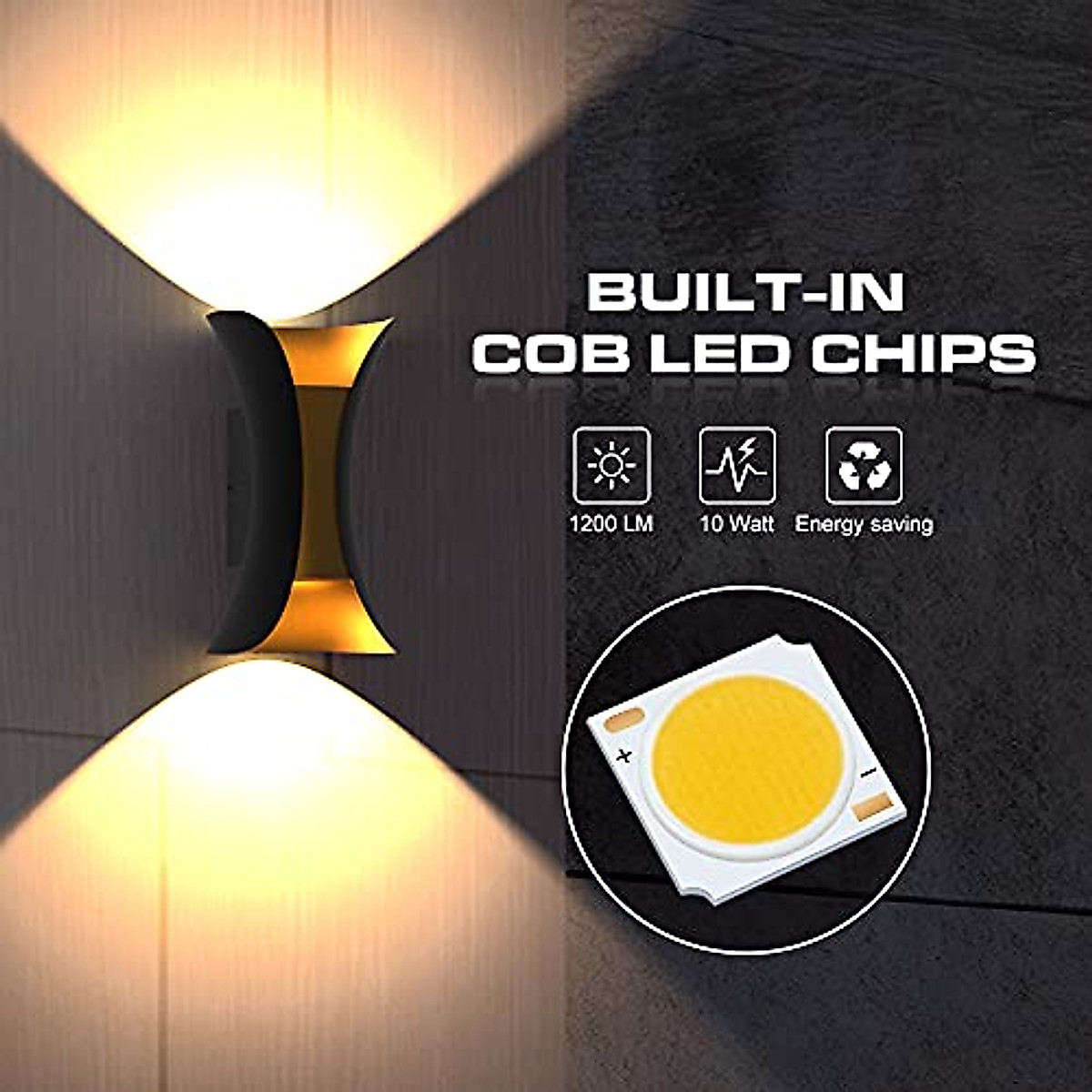 Shinbeam Outdoor Wall Lights,Up and Down LED Porch Lights,Waterproof 10W 3000K Wall Mount Light, Outdoor Wall Lamp Suitable for Garden & Patio Lights(2 Packs)