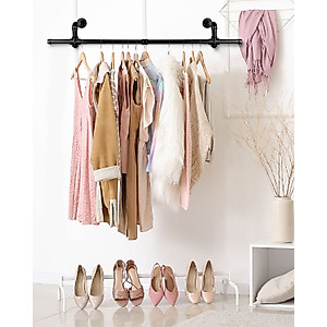 MUZIK 45 Inch Industrial Pipe Clothes Rack, Heavy Duty Wall Mounted Garment Rack, Multi-Purpose Hanging Rod For Closet Bathroom Cabinet Boutique Clothing Store Hanging Clothes