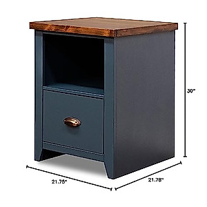Bridgevine Home Nantucket Modern Farmhouse 1-Drawer File Cabinet, 22 Inches, Fully Assembled, Poplar Solid Wood, Blue Denim and Whiskey Finish