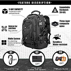 40L - 64 L Outdoor 3 Day Expandable Backpack for Gym Sport Hiking Camping Trekking Travel Military & Tactical,Bug Out Bag