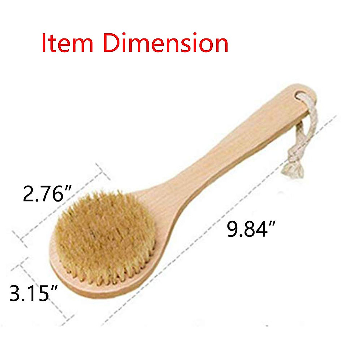 HiKin Dry Bath Body Brush Back Scrubber 9.84", Short Handle Natural Bristles Bath & Shower Brush with Anti-Slip Wooden Handle, Perfect for Exfoliating/Blood Circulation/Detox and Cellulite, etc.