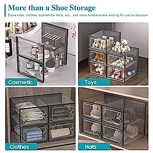 Kuject Black Shoe Organizers Storage Boxes for Closet, 12 Pack Clear Plastic Stackable Sneaker Containers Bins with Lids, Under Bed Shoe Storage for Entryway, Drop Front, Fit up to Women's Size 10