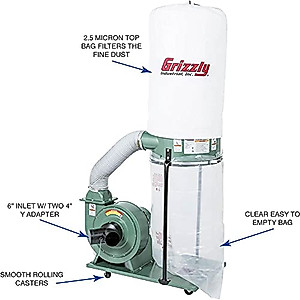 Grizzly Industrial G1028Z2-1-1/2 HP Portable Dust Collector
