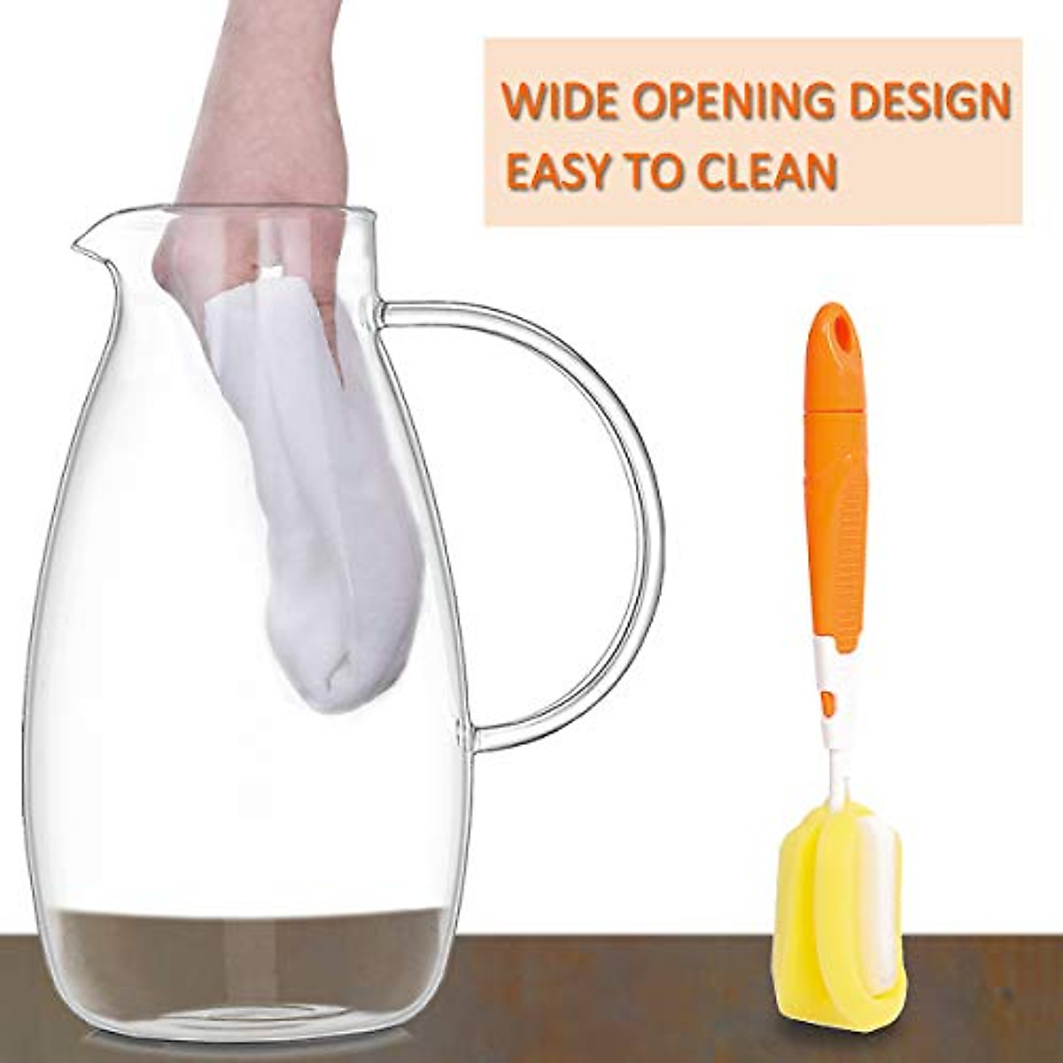 [90 OZ] Glass Pitcher with Stainless Steel Lid, Hot/Cold Water Jug, Juice and Iced Tea Borosilicate Glass Beverage Carafe, 100% Lead-free