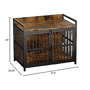 Petper Dog Cage Furniture, Wooden Dog Crate, Indoor 3 Door Dog Kennel, Decorative Mesh Pet Cage End Table for Medium/Small Dogs, Chew Resistant Dog House, Rustic Brown and Black BF83GW03