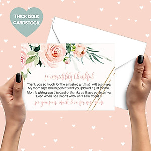 Paper Clever Party Graceful Floral Baby Shower Thank You Cards with Envelopes - 25 Pack - 4x6 Blank Notes with Prefilled Message from Baby Girl - Blush and Greenery Design