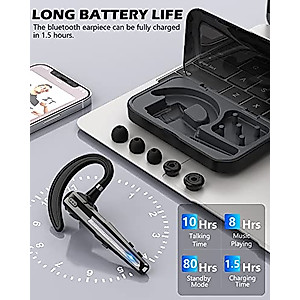 TIANLI Bluetooth Headset V5.0, Bluetooth Earpiece with CVC8.0 Active Noise Canceling Dual Microphones for Computer and Cell Phone, Hands-Free Bluetooth Earphone for Driving/Office/Business, Black