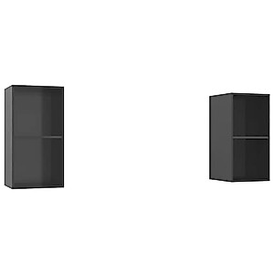 Homvdxl Floating TV Stand Set, 2PCS Wall Mounted Entertainment Center with Storage Cabinet 28.3" Modern TV Media Console Living Room Sideboard Cupboard Unit, Grey High Gloss