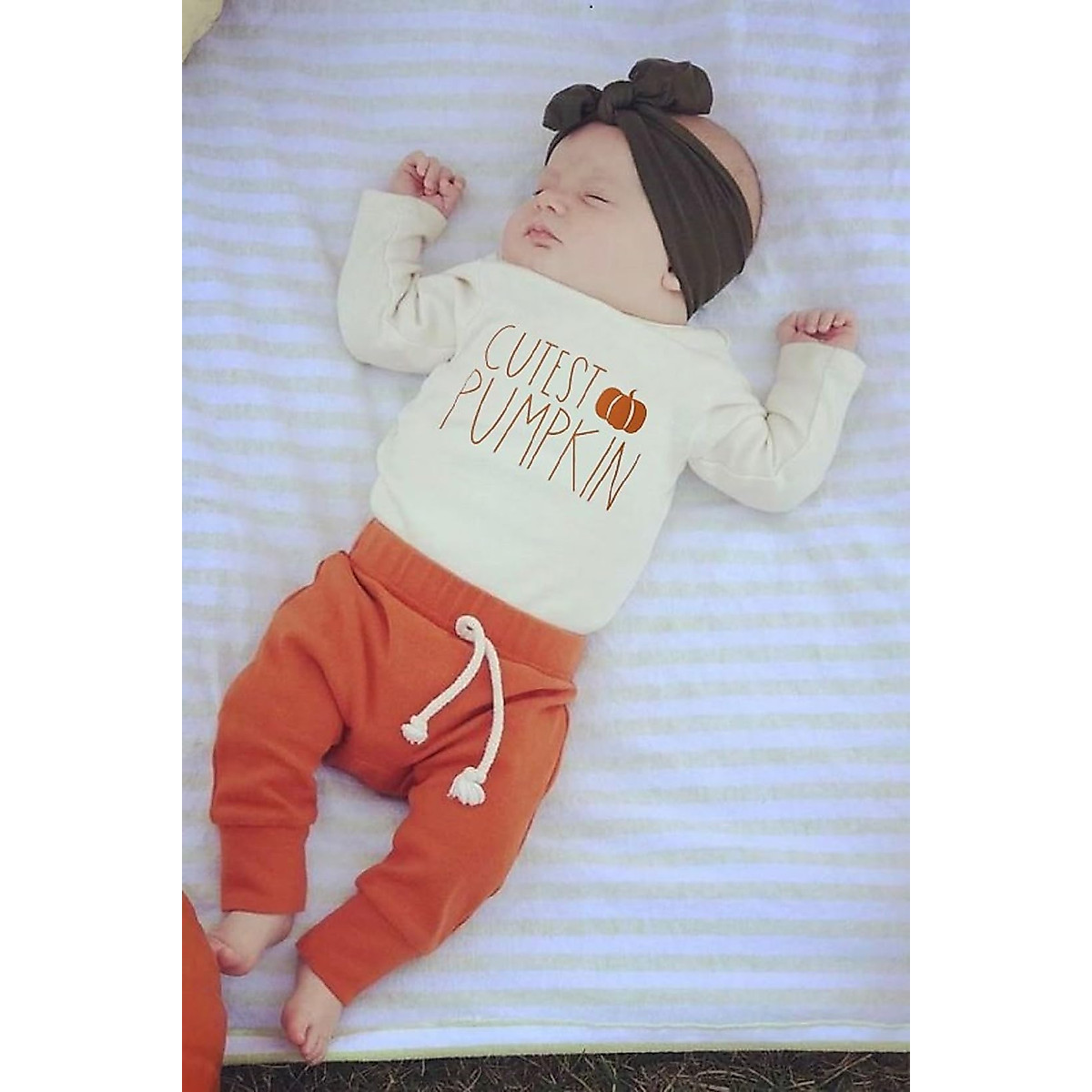 Lamuusaa Newborn Baby Boy Halloween Outfit Cutest Pumpkin Long Sleeve Romper Shirts Long Pants Hat Halloween Clothes