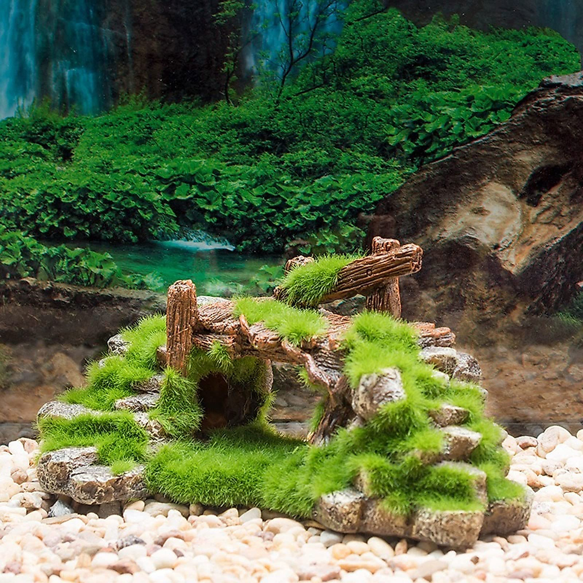 IESUTA Aquarium Decor Resin Moss Bridge Fish Play Cave Decor for Fish Tank Aquarium Ornament