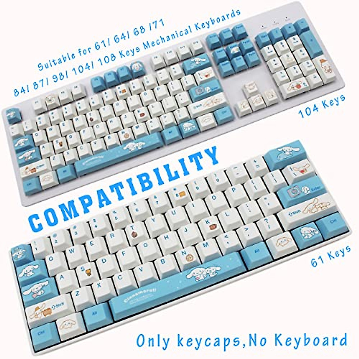 Sanrio Cinnamorall Blue Keycaps for Cherry MX Switches Cute Japanese Anime Mechanical Gaming Keyboard, PBT Key Caps Set