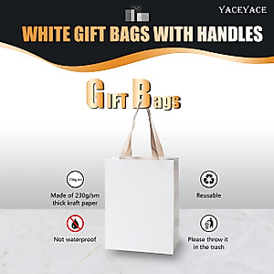White Gift Bag with Handles, YACEYACE 20Pcs 8"x4.25"x10" White Paper Gift Bags Bulk Kraft Paper Bag White Paper Wedding Bags White Paper Shopping Bags Gift Wrap Bags for Party Birthday Baby Shower Retail Mothers Day Small Busines