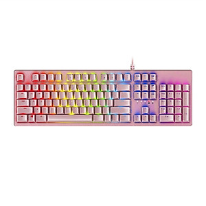 Mechanical Gaming Keyboard RGB LED Backlit Wired Keyboard with Switches for Windows Gaming PC (104Keys, pink)