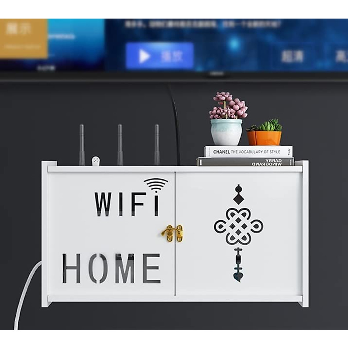 Catekro TV Wall Finishing Set-top Box Hanging Shelf partition Router Shelf Free Punch 43*12*24cm