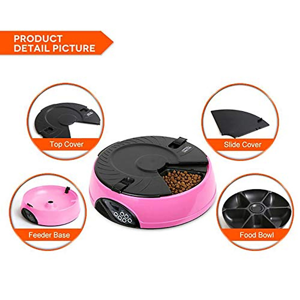 ZZK Automatic pet Feeding Bowl 6 cat Meal time quantitative Feeder Dogs, Cats and Dogs Intelligent Automatic Drink Cups LCD Display,A