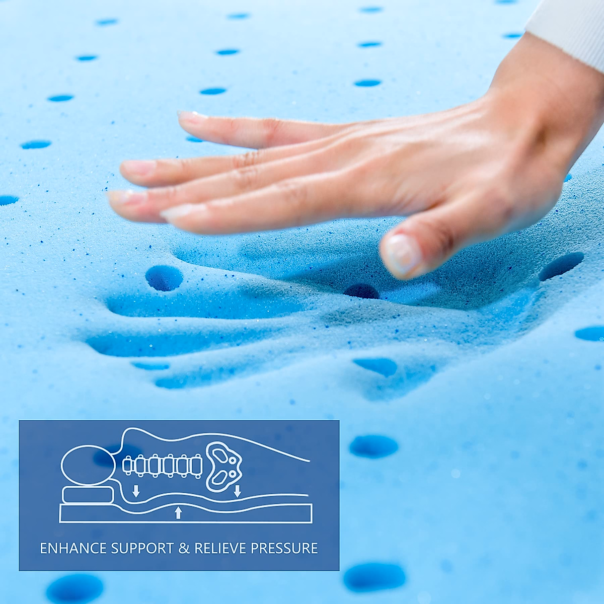 subrtex 3 Inch Memory Foam Mattress Topper Queen Gel-Infused Cooling Pad Pressure Relief Ventilated Bed Mattresses Topper, CertiPUR-US Certified