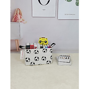 QUEENLALA Rectangular Laundry Hamper/Foldable Nursery Laundry Basket for Organizing/Storage Bin Baskets/Children Toy Office Bedroom/Toy Bin Closet Shelf Baskets（Rec-Football）
