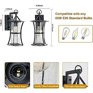 tewei Outdoor Wall Light Fixtures Wall Mount Porch Light with E26 Base Socket IP65 Waterproof Clear Seed Glass Exterior Sconces Lantern lamp for Porch Patio Garage 2 Pack