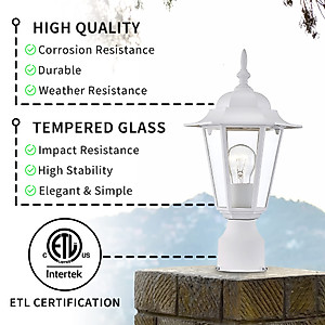 Outdoor Post Lights, Lamp Post Light Fixture with E26 Socket, White Exterior Post Lantern with Clear Glass Shade, Pillar Outside Lighting for Walkway, Driveway, Carriage, Anti-Rust & Waterproof