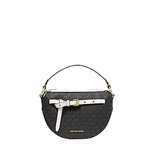Michael Kors Emilia Half Moon Medium Shoulder Bag Logo Crossbody Black Multi White