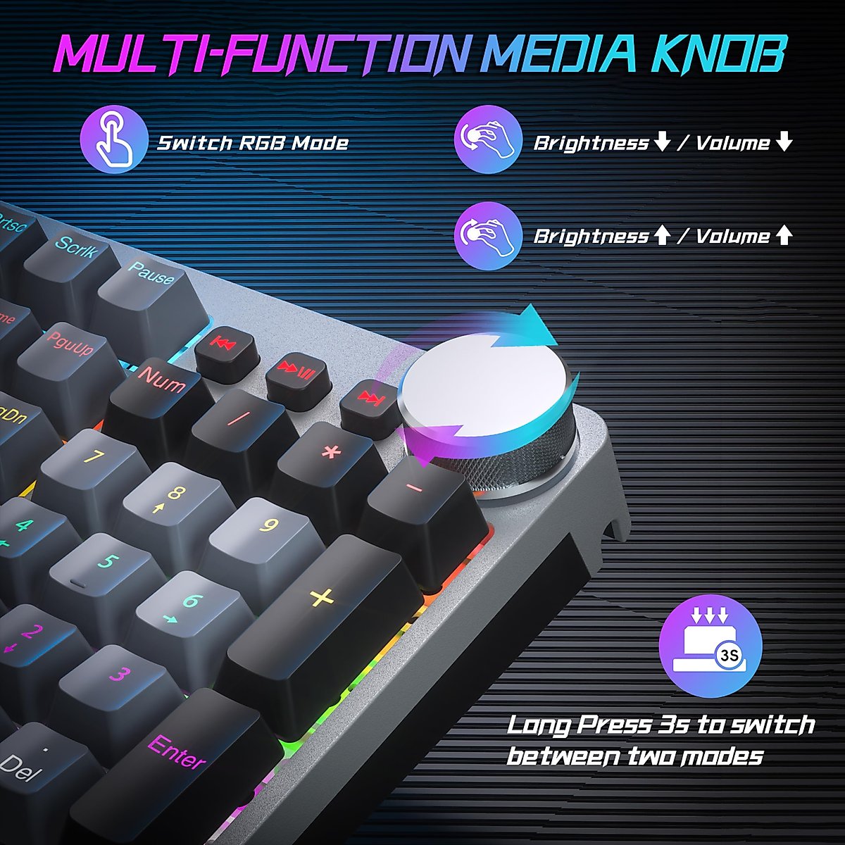 Mechanical Gaming Keyboard, RGB Backlit 104 Keys Full Size Keyboard with Multimedia Knob, Double Shot Keycaps, Full Anti-Ghosting, Blue Switch Wired Computer Keyboard for Windows PC Mac Xbox Gamer