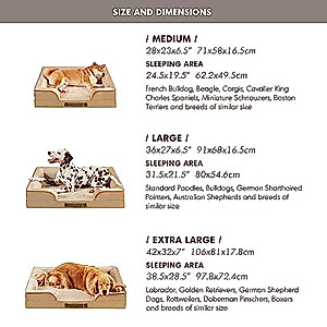 Codi Large Memory Foam Layer Dog Bed, Washable Orthopedic Dogs Beds Couch with Removable Zipper Cover, Waterproof Pet Sofa with U-Shape Bolster, Khaki, 91x68x(7.5+8.9) cm
