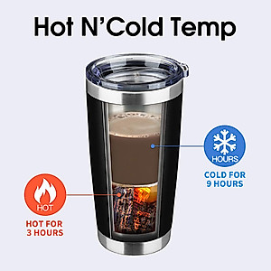 EcoMozz 20oz Tumbler Bulk Stainless Steel Vacuum Insulated Tumblers with Lid Double Wall Travel Mug Durable Powder Coated Coffee Cup, Suitable for Ice Drinks and Hot Beverage (Black 1pack)